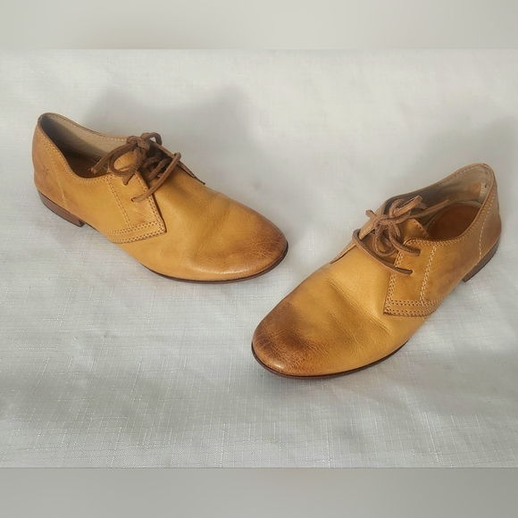 Frye | Shoes | Frye Lace Up Jillian Oxford Mustard Leather Flat Shoes ...
